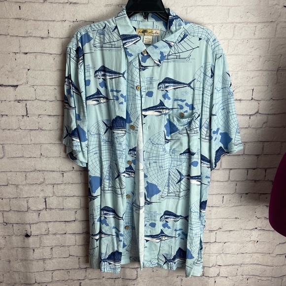 Joe Marlin | Shirts | Joe Marlin Size Large Blue Fish Sailing Print ...